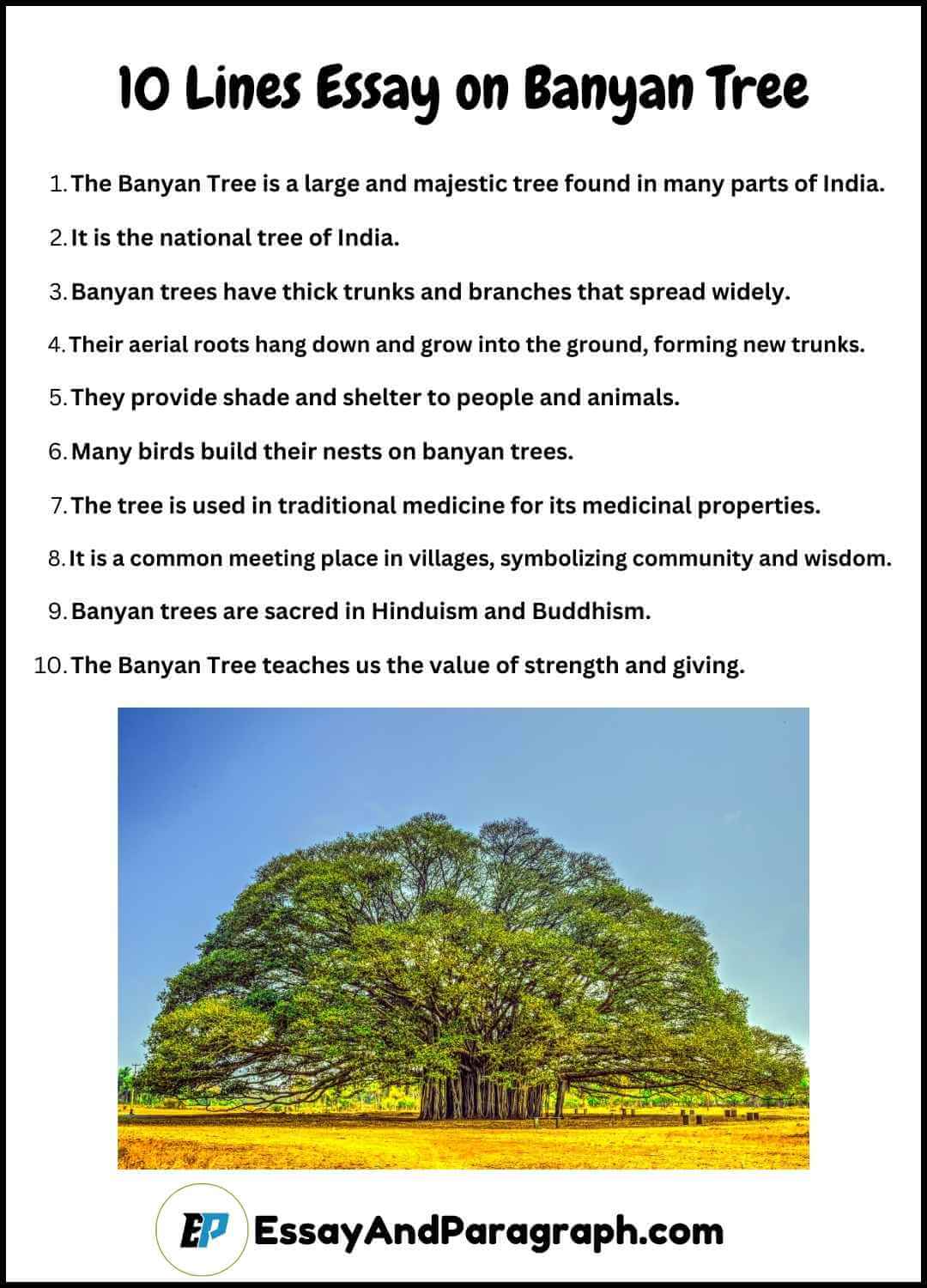 10 Lines Essay on Banyan Tree Short And Long Essay - EssayandParagraph.com