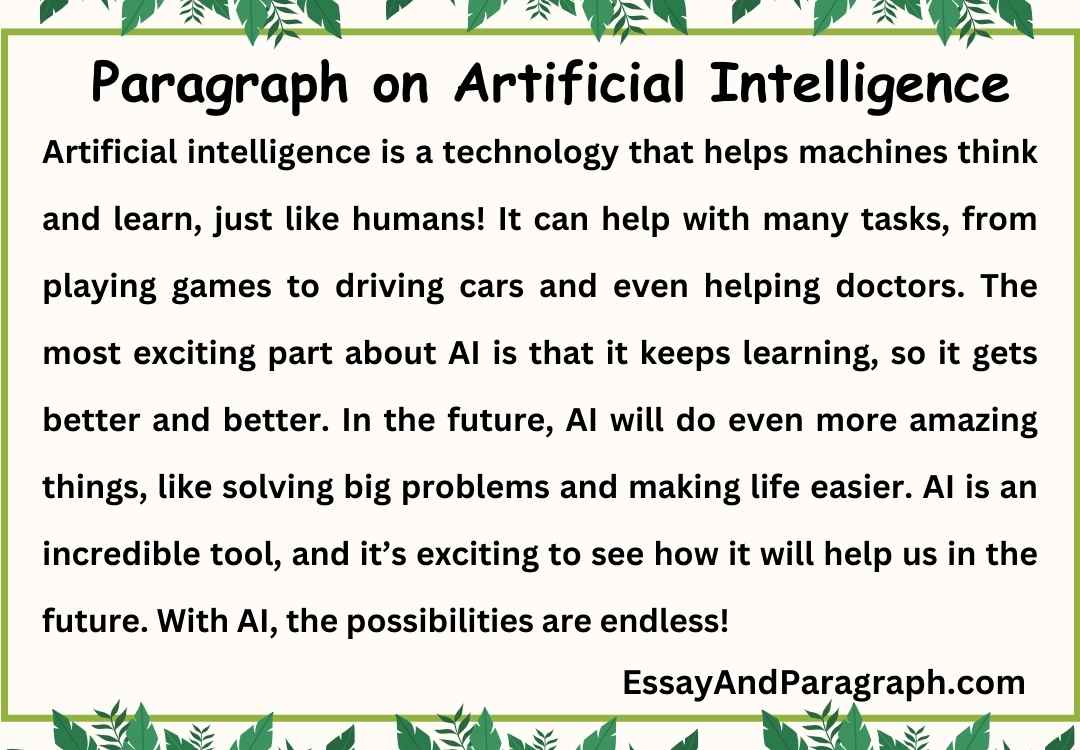 Paragraph on Artificial Intelligence [100, 150, 200, 250 And 300 words]