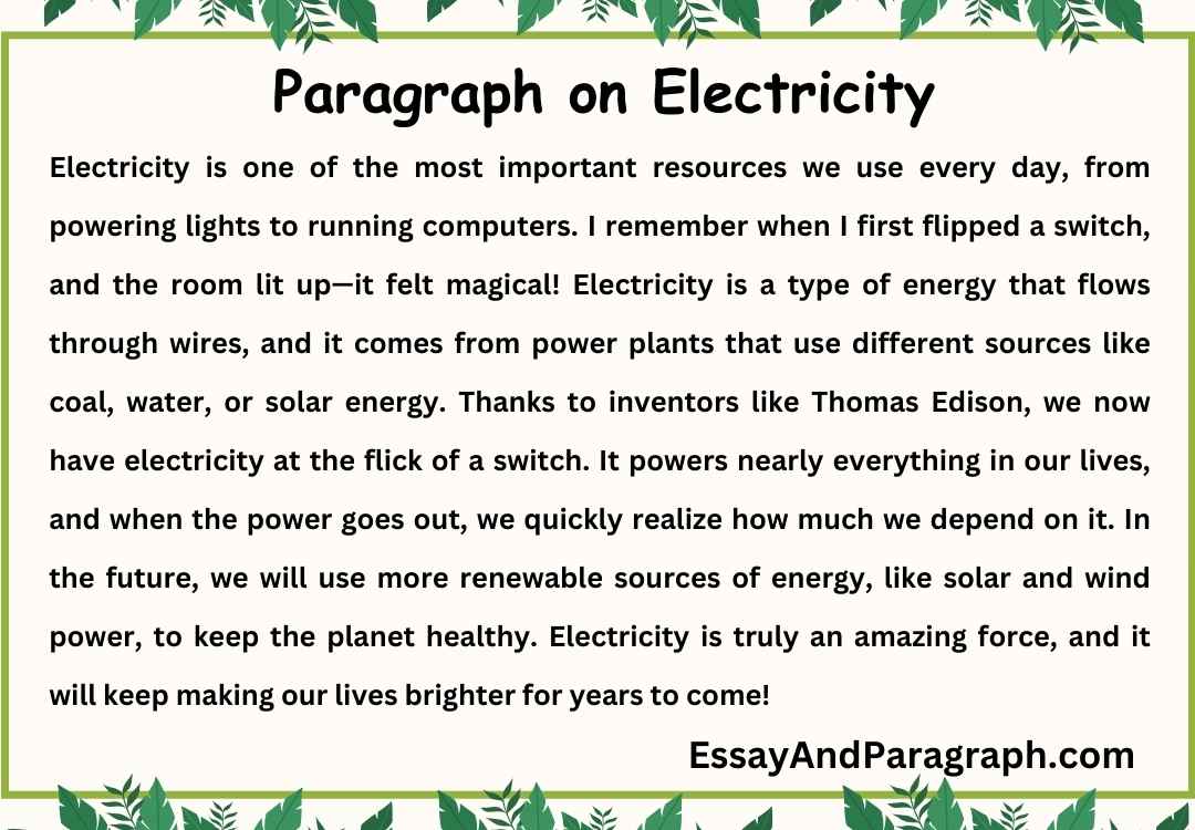 Paragraph on Electricity In English - EssayandParagraph.com