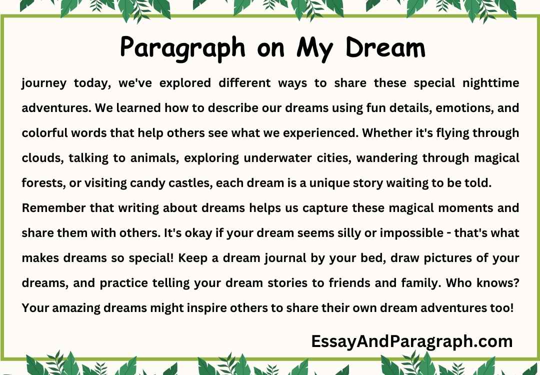 Paragraph on My Dream (100, 150, 200, 250 And 300 words)