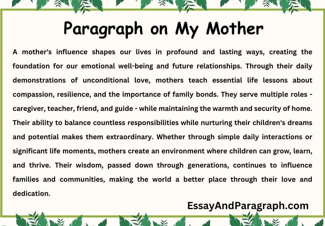 Paragraph on My Mother (100, 150, 200, 250 And 300 words)