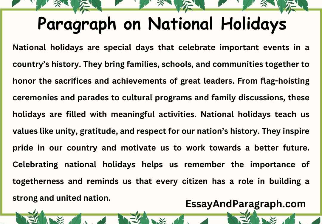 Paragraph on National Holidays (100, 150, 200, 250 And 300 words)