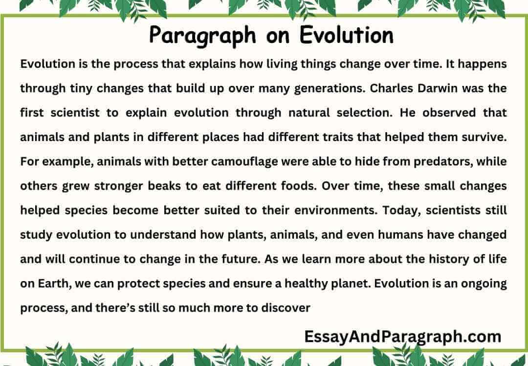 Paragraph on Evolution [100, 150, 200, 250 And 300 words]
