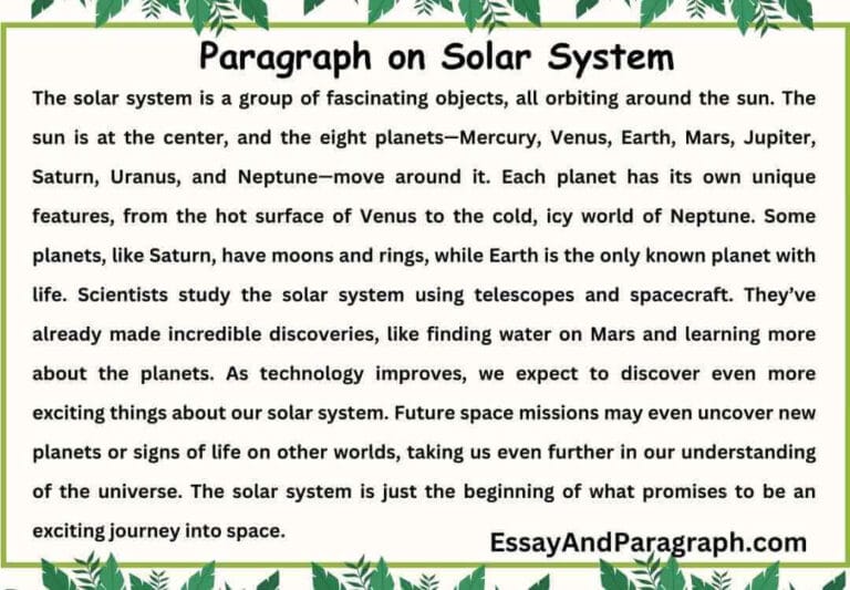 Paragraph on Solar System [100, 150, 200, 250 And 300 words]