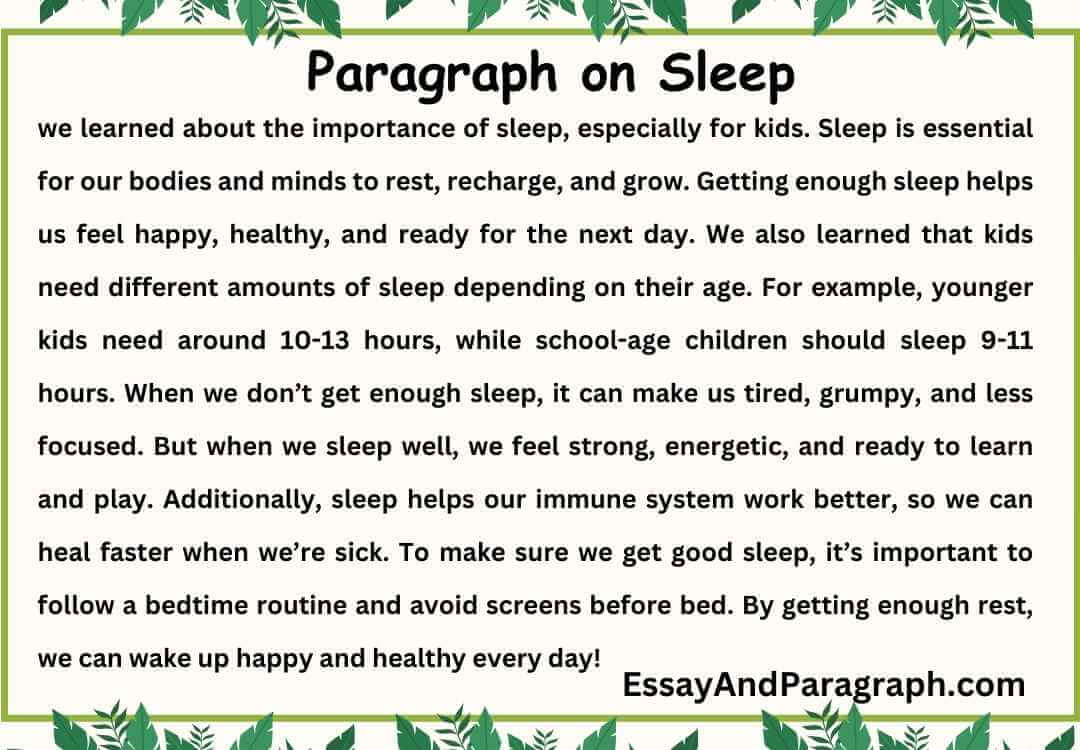 Paragraph on Sleep [100, 150, 200, 250 And 300 words]