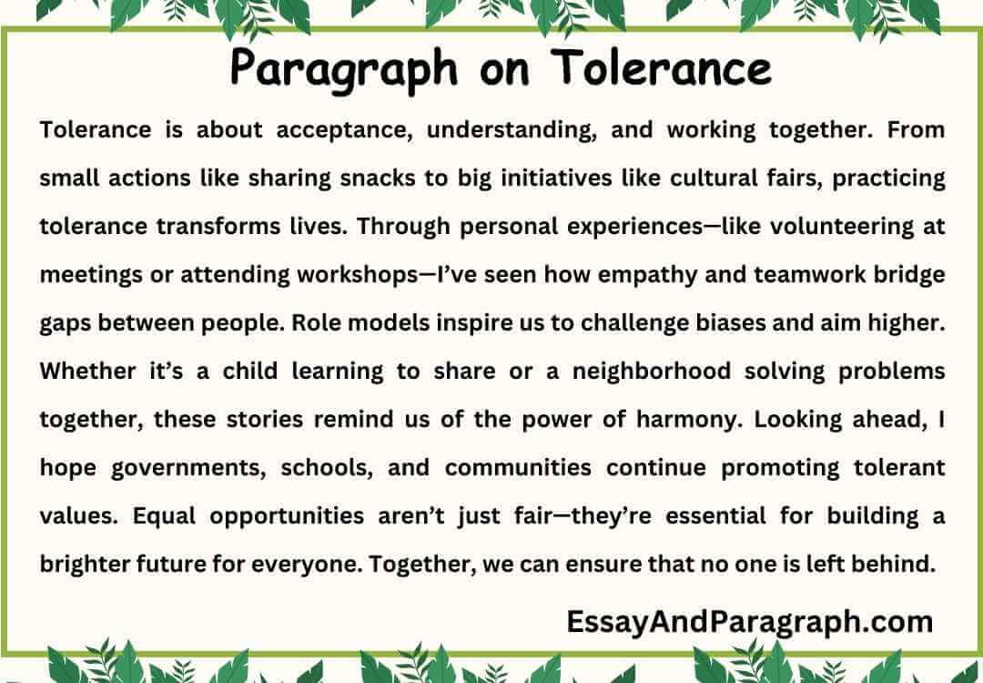 Paragraph on Tolerance [100, 150, 200, 250 And 300 words]