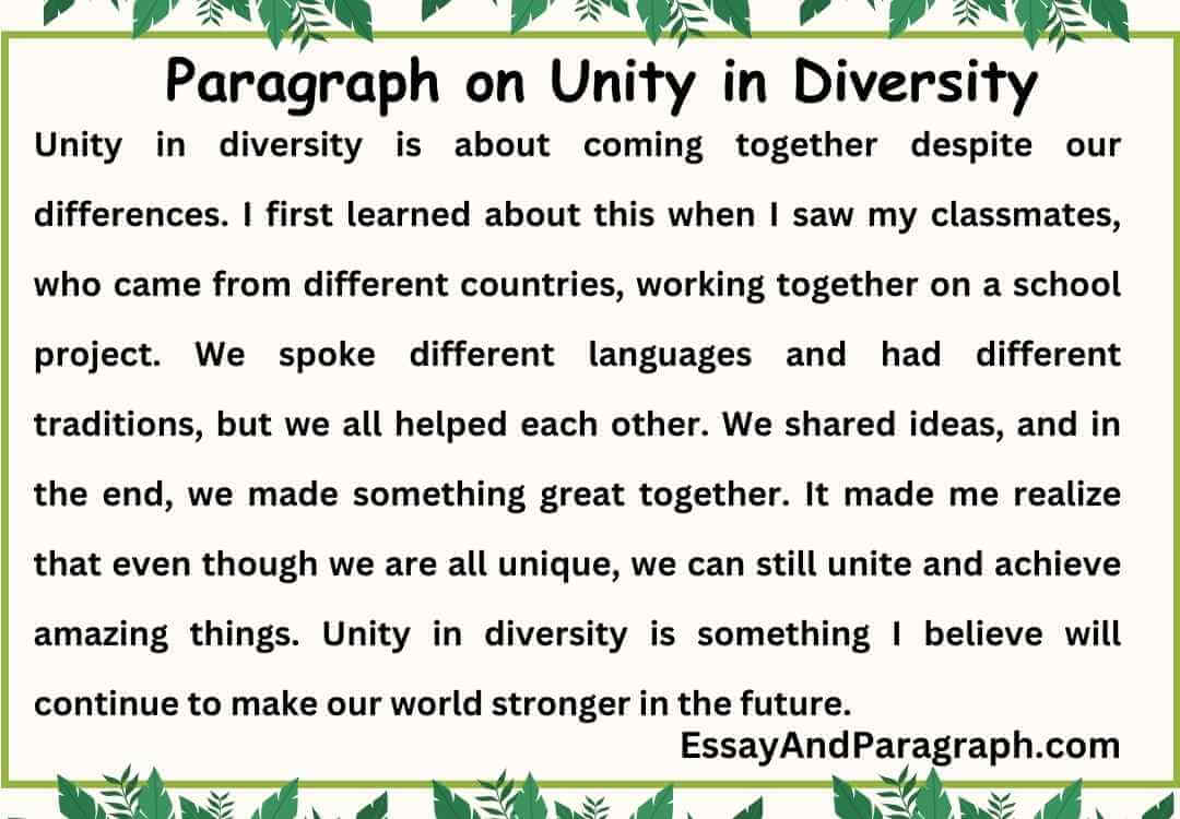 Paragraph on Unity in Diversity [100, 150, 200, 250 And 300 words]