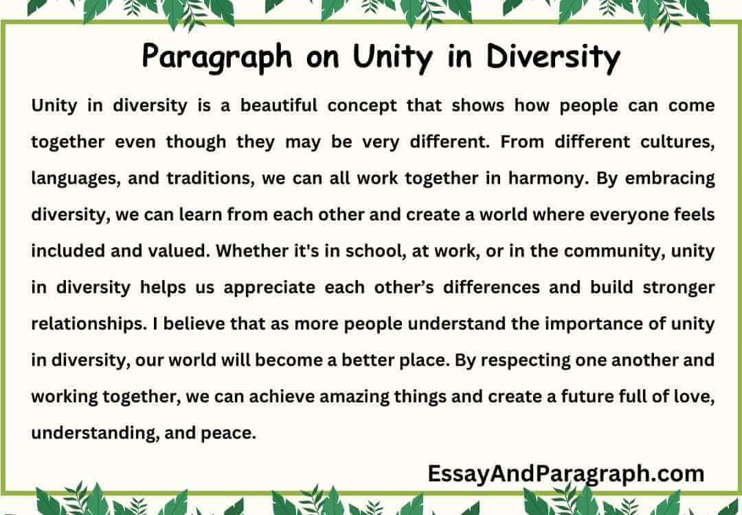 Paragraph on Unity in Diversity [100, 150, 200, 250 And 300 words]