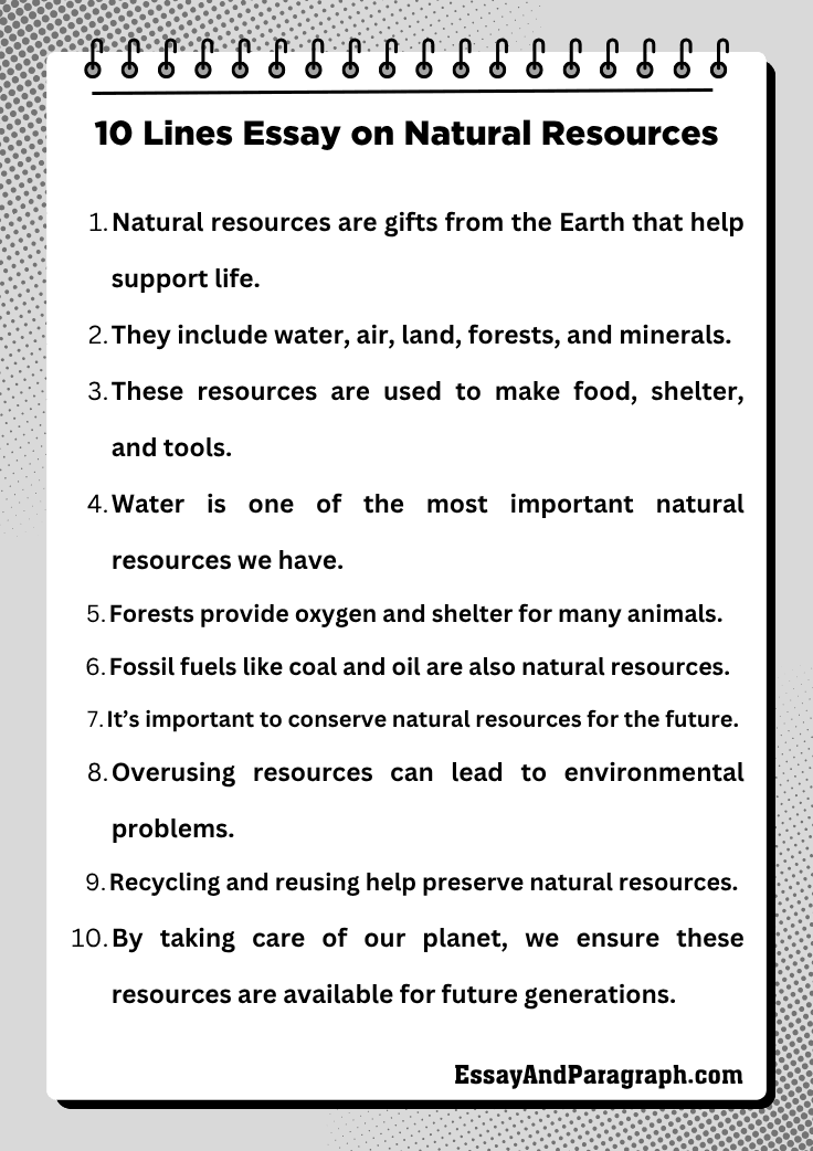 Essay on Natural Resources (100, 150, 200, 250, 500 words and 10 Lines)