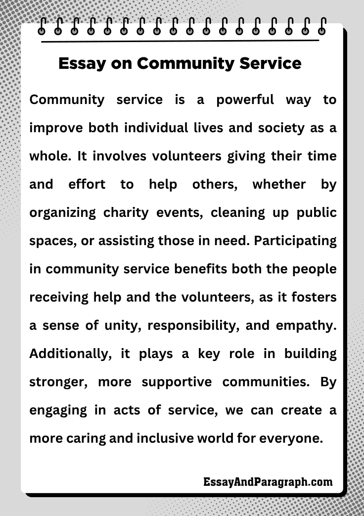 Essay on Community Service (100, 150, 200, 250, 500 words and 10 Lines)